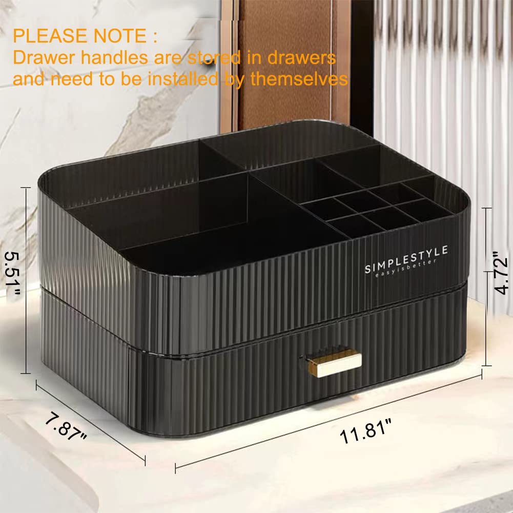 MIUOPUR Makeup Organizer with Stackable Drawers, Bathroom Vanity Organizers and Storage, Ideal for Desk and Dresser Countertops, Great for Cosmetics, skincare, Lipsticks, Nail Care -Black