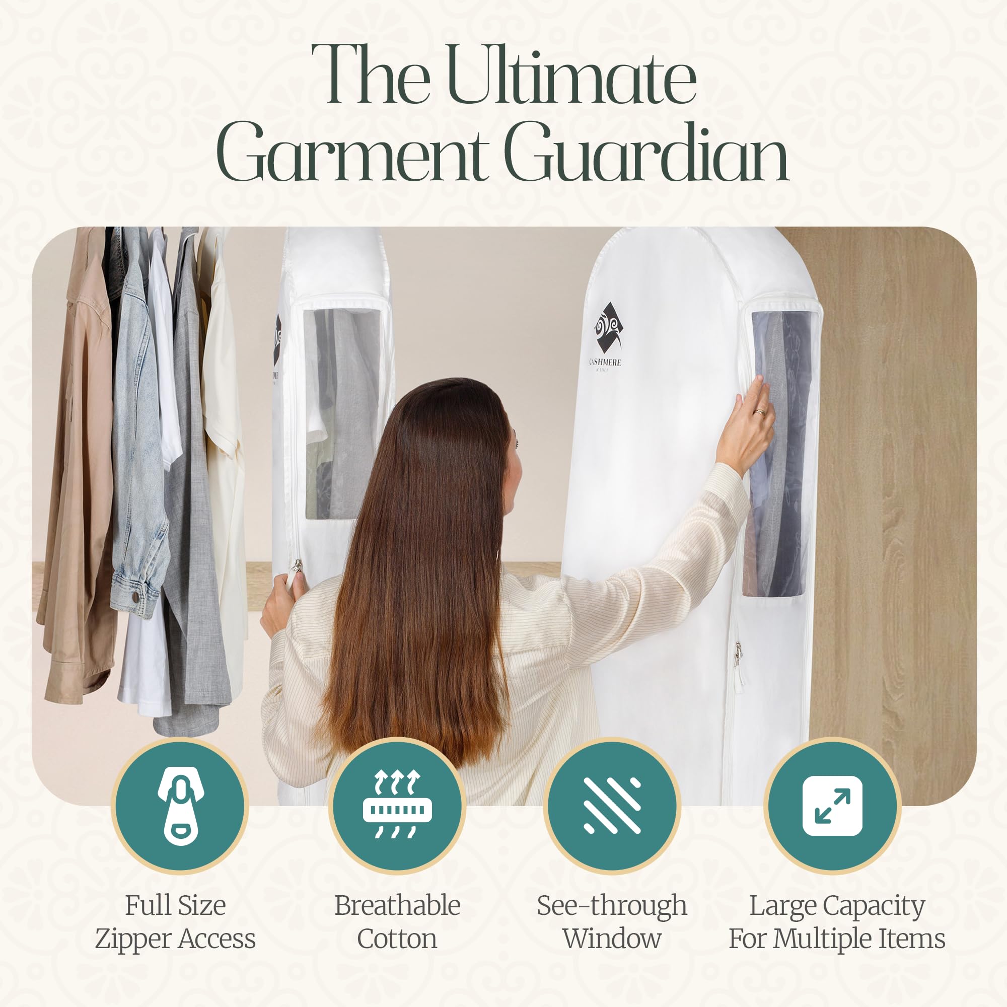 Premium 40β Short Cotton Garment Bag For Hanging Clothes And Storage | Wide 6β Gusset & 4 Cedar Blocks For Fresh Smell And Moth Protection | Best For Suits, Fur Coats, Leather Jackets, Sweaters.