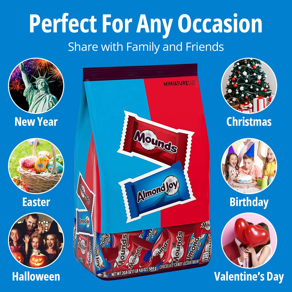 Hershey’s Almond Joy and Mounds Chocolate Candy Assortment - Individually Wrapped Miniature Candy Bars of Milk Mounds Dark Chocolate and Almond Joy Coconut Sweets - Bulk Chocolate Treats Pack, 20.6oz