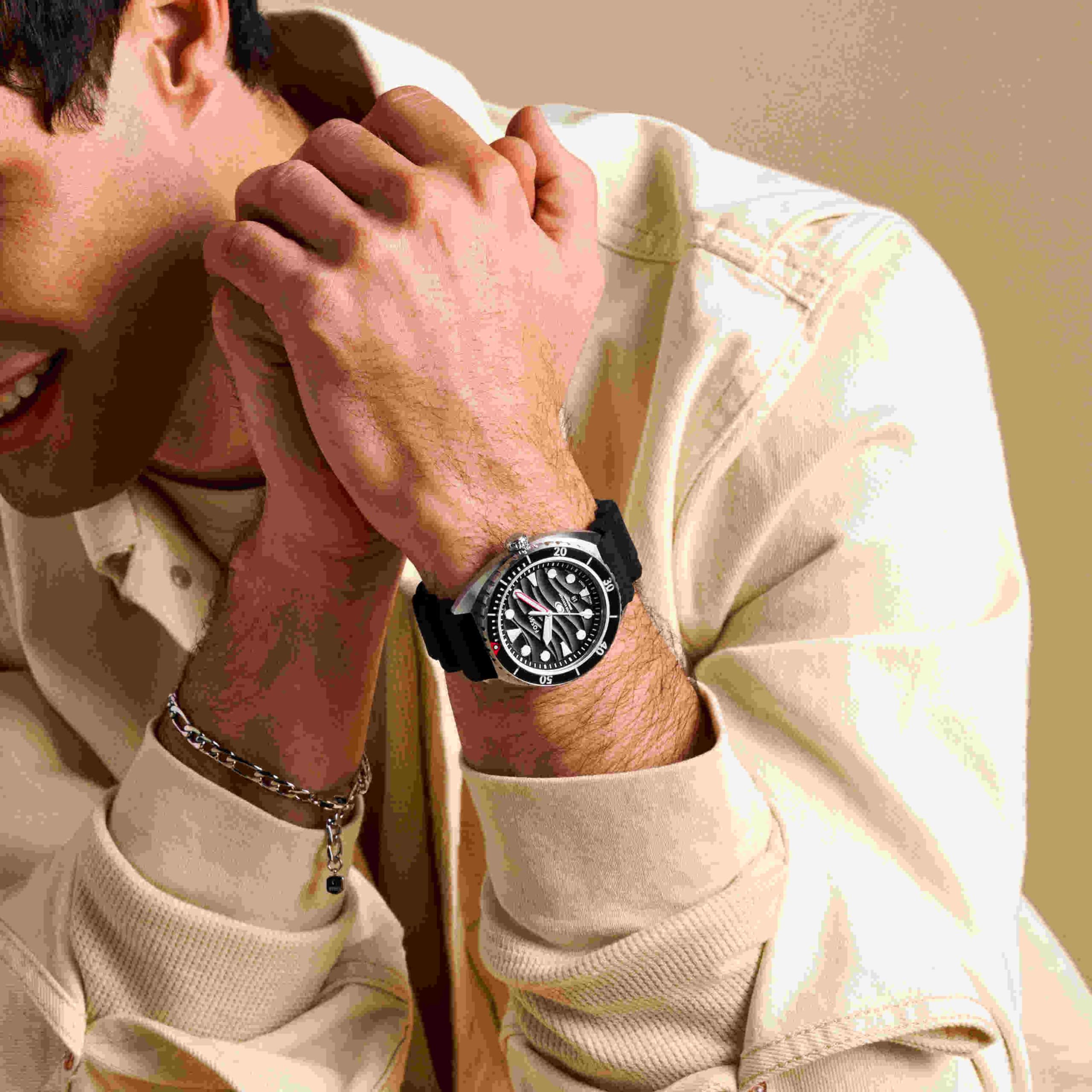 Fossil Men's Fossil Blue Quartz Stainless Steel and Leather Three-Hand Watch, Color: Silver, Brown (Model: FS5961)