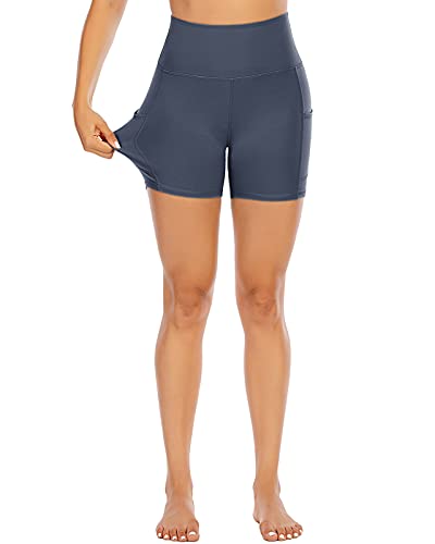 FAFAIR Stretchy Yoga Shorts for Women with Pockets Athltic Cycling Non See Through Shorts Dark Grey L