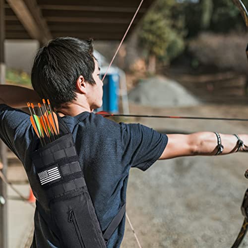 G4Free Archery Back Arrow Quiver Deluxe Canvas Arrow Holder Shoulder Hanged Hunting Target Quiver (Black with Tactical Patch)