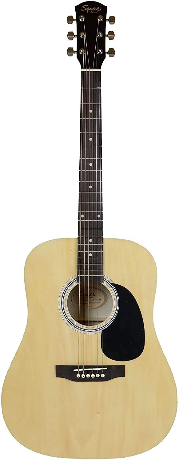 Fender Squier Dreadnought Acoustic Guitar - Natural Bundle with Gig Bag, Strap, Strings, Picks, Fender Play Online Lessons, and Austin Bazaar Instructional DVD