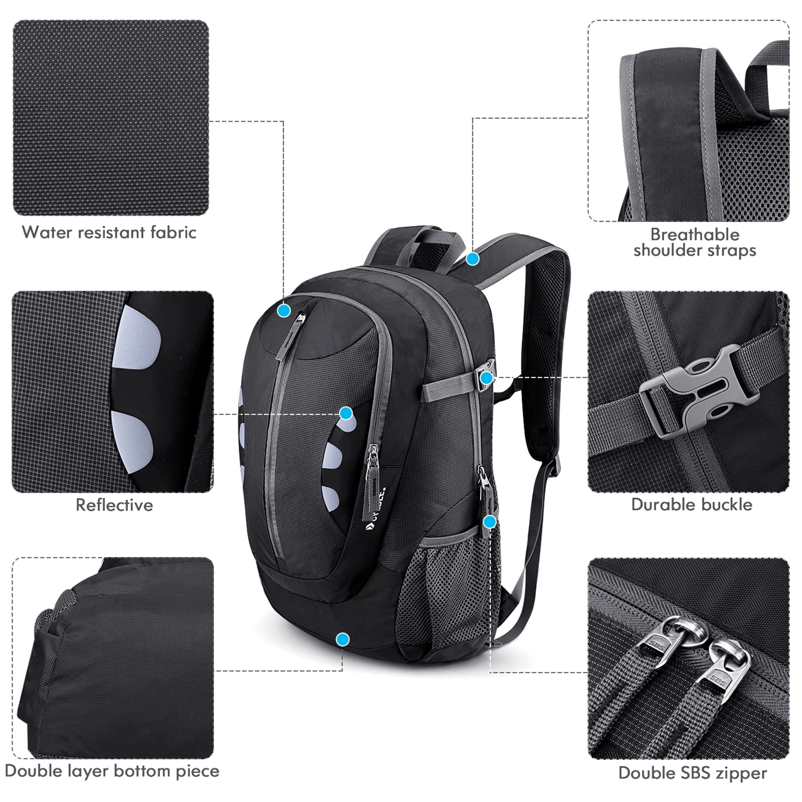 G4Free Hiking Backpack 25L Waterproof Daypack Outdoor Camping Climbing Backpack with Rain Cover for Women Men(Black)