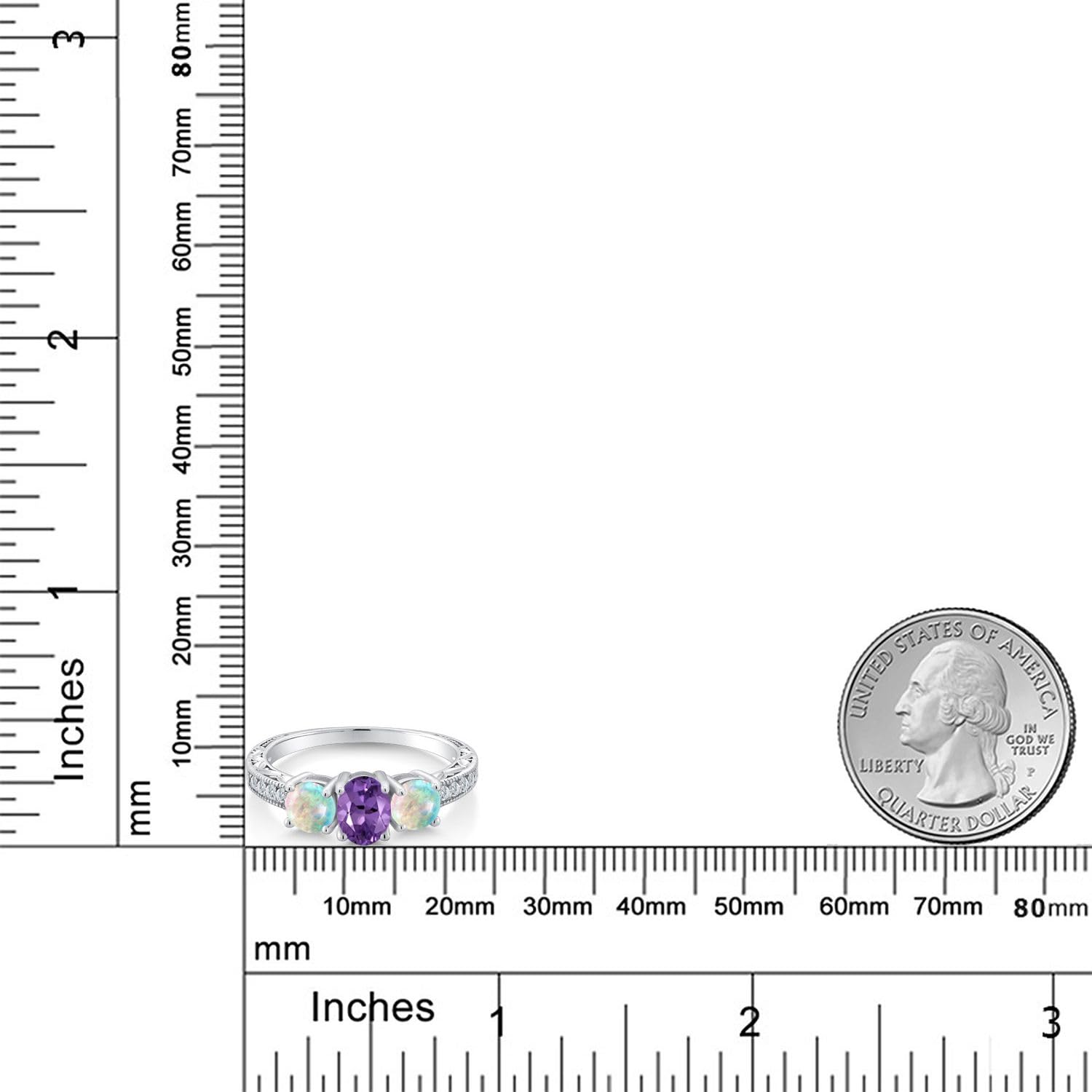 Gem Stone King 925 Sterling Silver Purple Amethyst and White Simulated Opal Women Ring (1.88 Ct Oval Gemstone Birthstone) (Size 9)