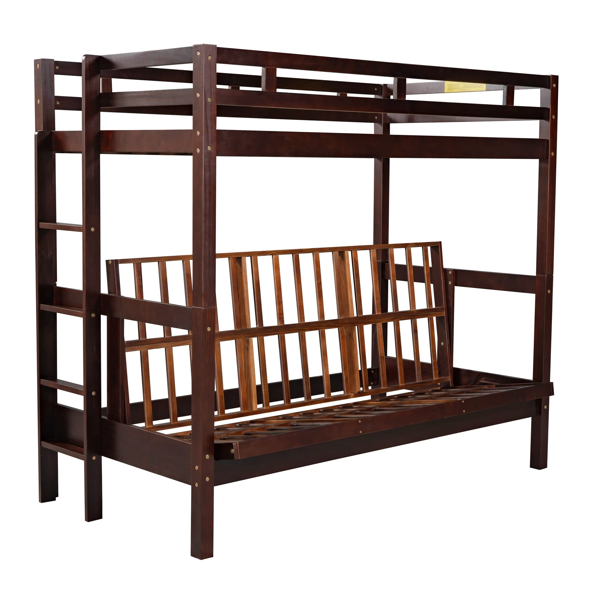 Harper & Bright Designs Twin Over Futon Bunk Bed,Wood Futon Bunk Bed Frame,Twin Over Full Bunk Bed with Couch,Detachable Bunk Bed Futon for Kids,Teens,Espresso