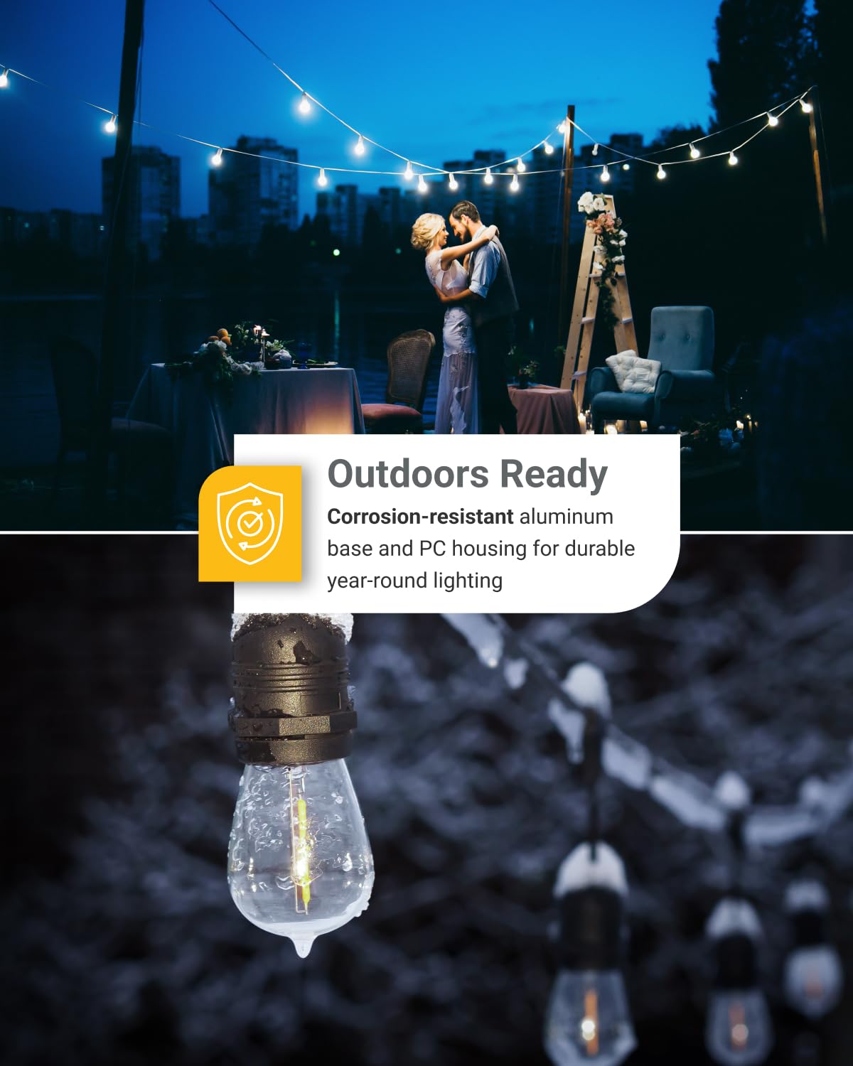 Sunco 60 Pack LED S14 Non-Dimmable Shatterproof & Waterproof Outdoor Vintage Backyard Patio Bright String Light Accessories Bulb, 100 Lumens, 3000K Warm White & Wattage 1W, AC120V - ETL & FCC