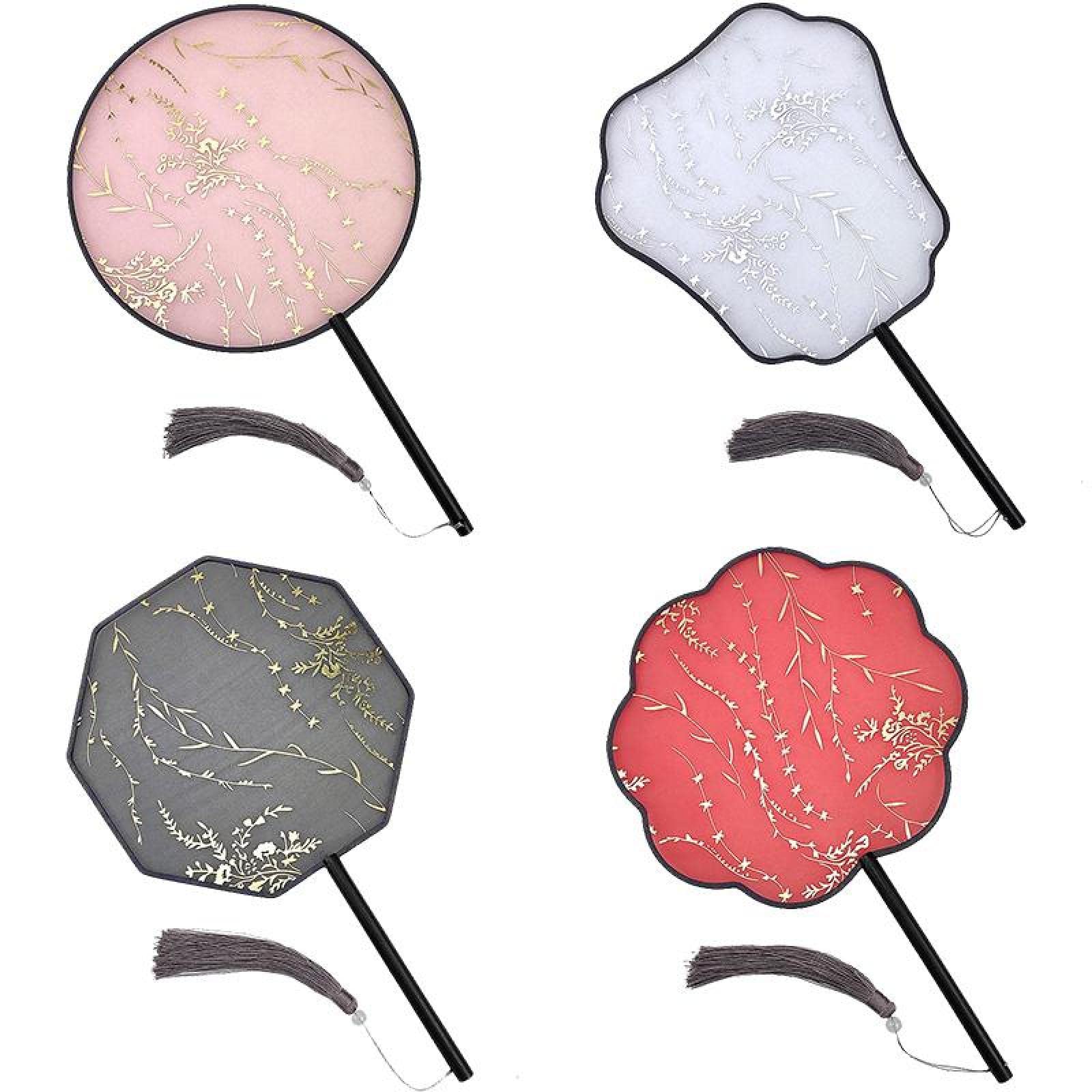Folding Fan Long Handle Bronzing Fan Transparent Antique Round Chinese Palace Fan Dance Props Classical Hanfu Cheongsam Accessories COLOR5