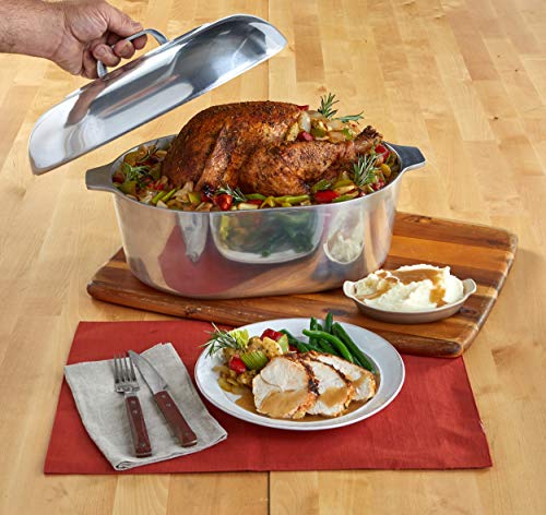 IMUSA USA Heavy Duty Cajun Oval Cast Aluminum Roaster 18", Silver