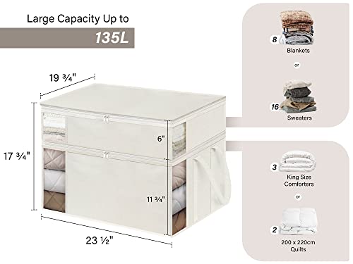 StorageWorks 135L Large Storage Bags, Storage Containers for Clothes, Blanket Storage Bags with Dual Zipper, Clear Window Storage Bins, Beige, 2-Pack