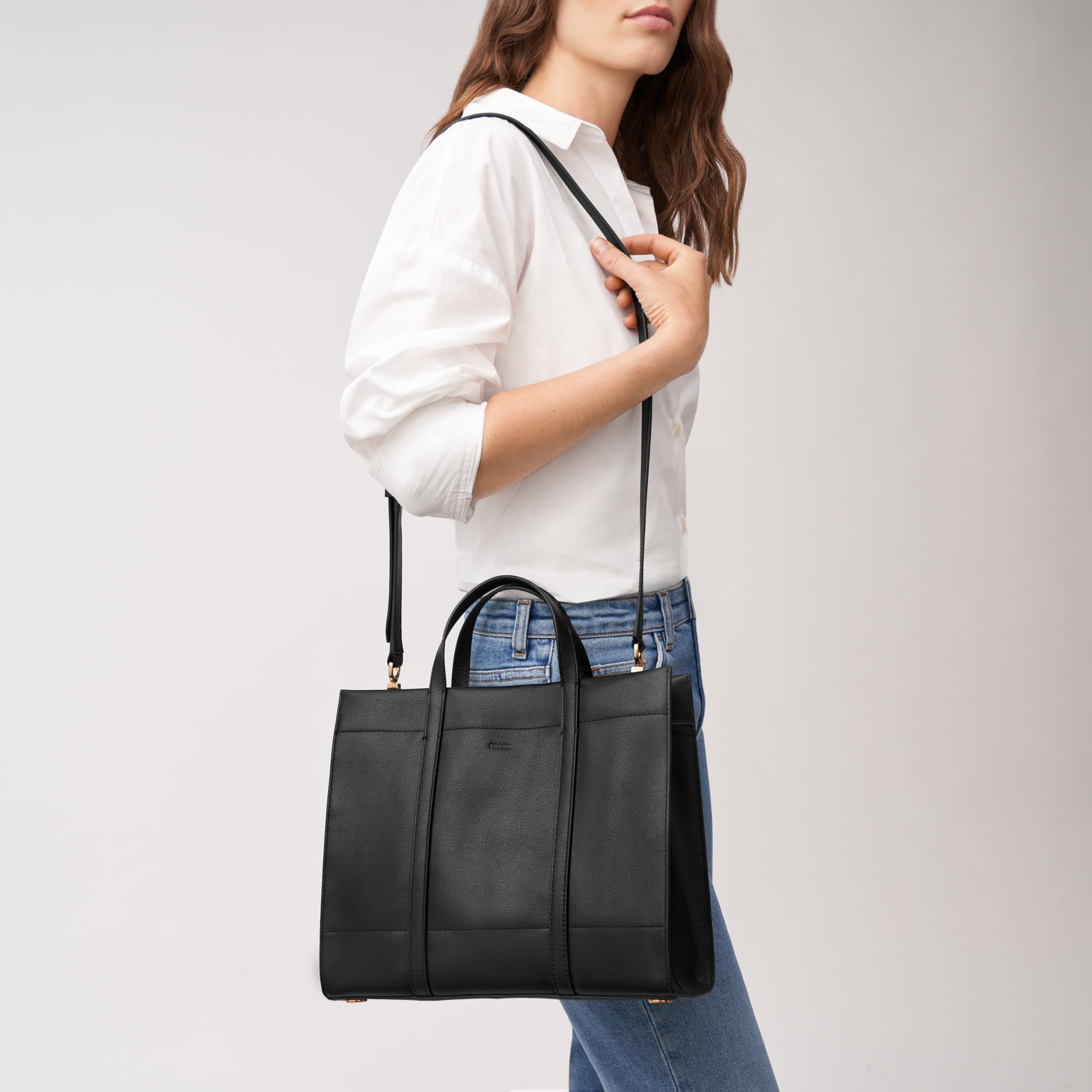 Fossil Women's Carmen Leather Shopper Tote Purse Handbag