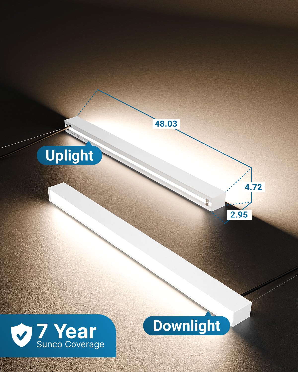 Sunco LED Linear Up/Down Pendant Suspension Hanging Facility Industrial Commercial Light-Single Switch, 6300 Lumens, Selectable CCT 3500K/4000K/5000K, 57W, 0-10V Dimmable, AC120-277V