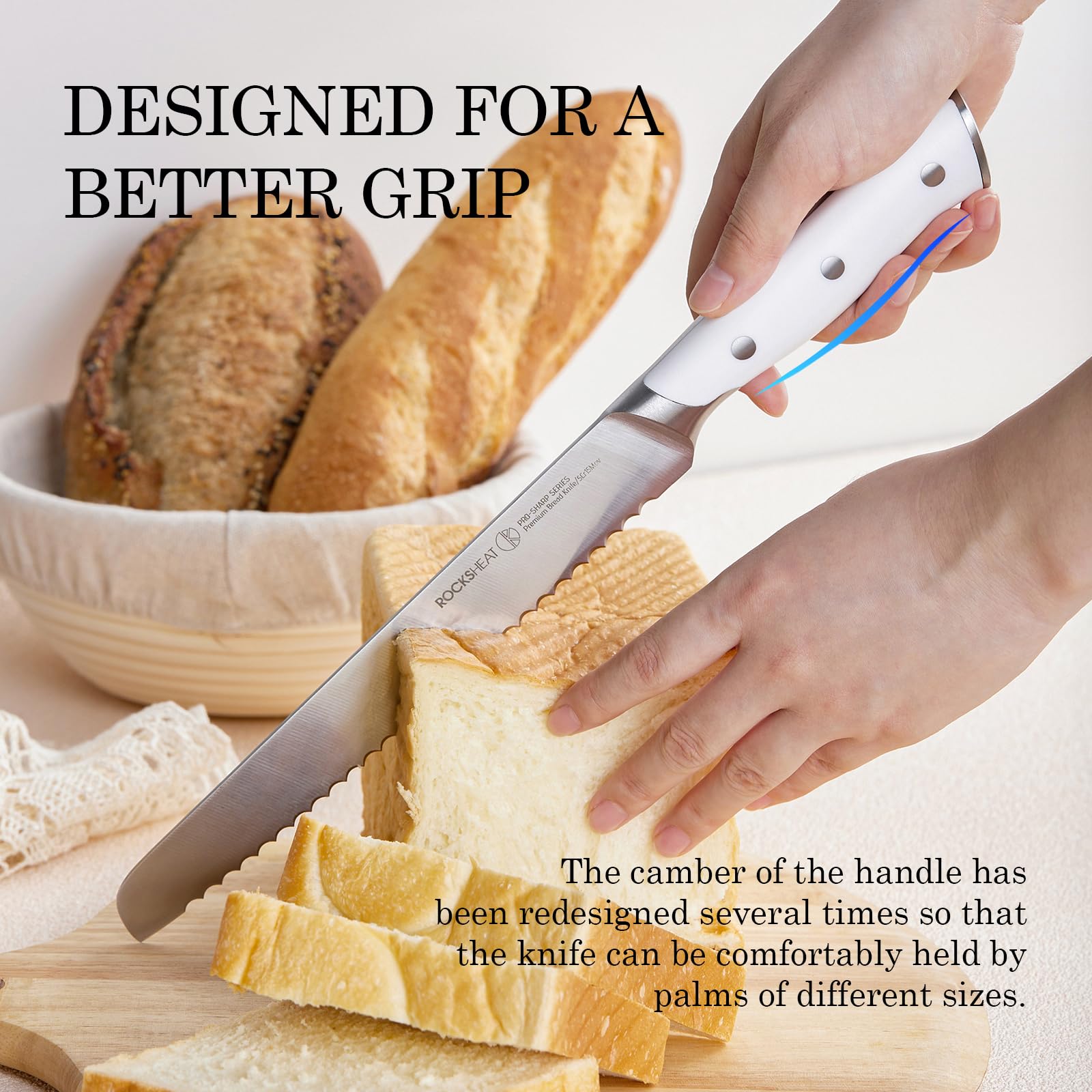 ROCKSHEAT Bread Knife 8.5 inch Ultra Sharp Serrated Bread Slicing Knife for Homemade Crusty Bread One-Pieces Fully Forged Stainless Steel Cake Knife