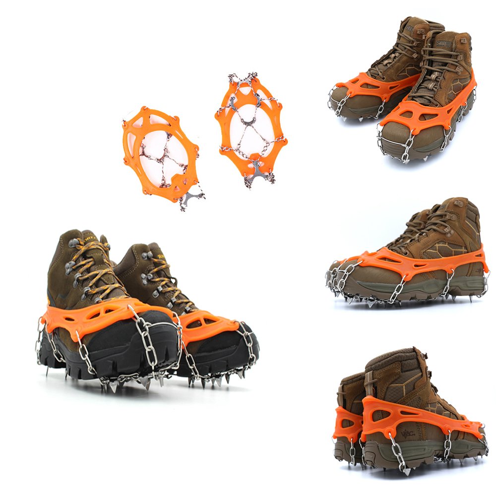 DOSWODE Traction Cleats Crampons Ice and Snow Boot Spikes Anti-slip Hiking Climbing with 12 Teeth Stainless Steel(M)
