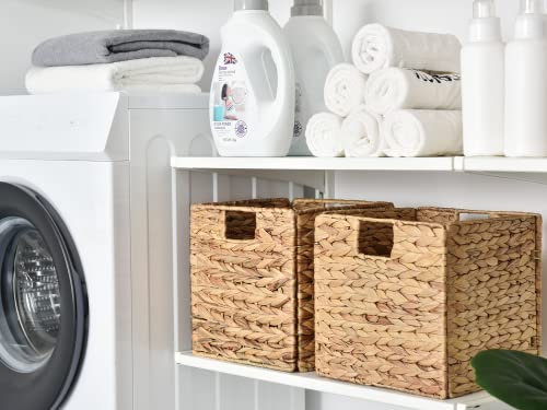 StorageWorks Wicker Storage Cubes with Liners, Water Hyacinth Storage Baskets for Shelving, Handwoven Square Baskets with Built-in Handles, Medium, 4 Pack