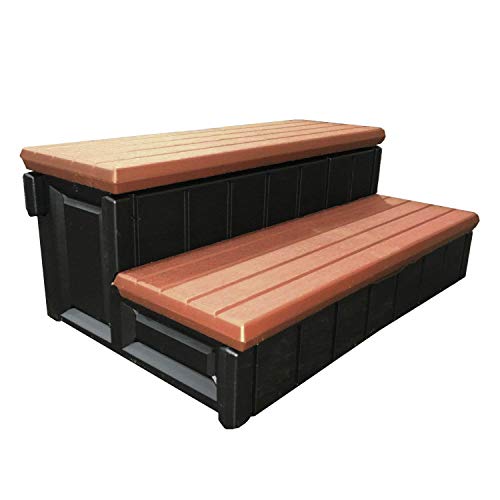 Leisure Accents Confer 36" Long Deluxe Plastic 2 Stair Patio Deck Outdoor Non Skid Spa Steps, Snap Installation, Redwood/Black