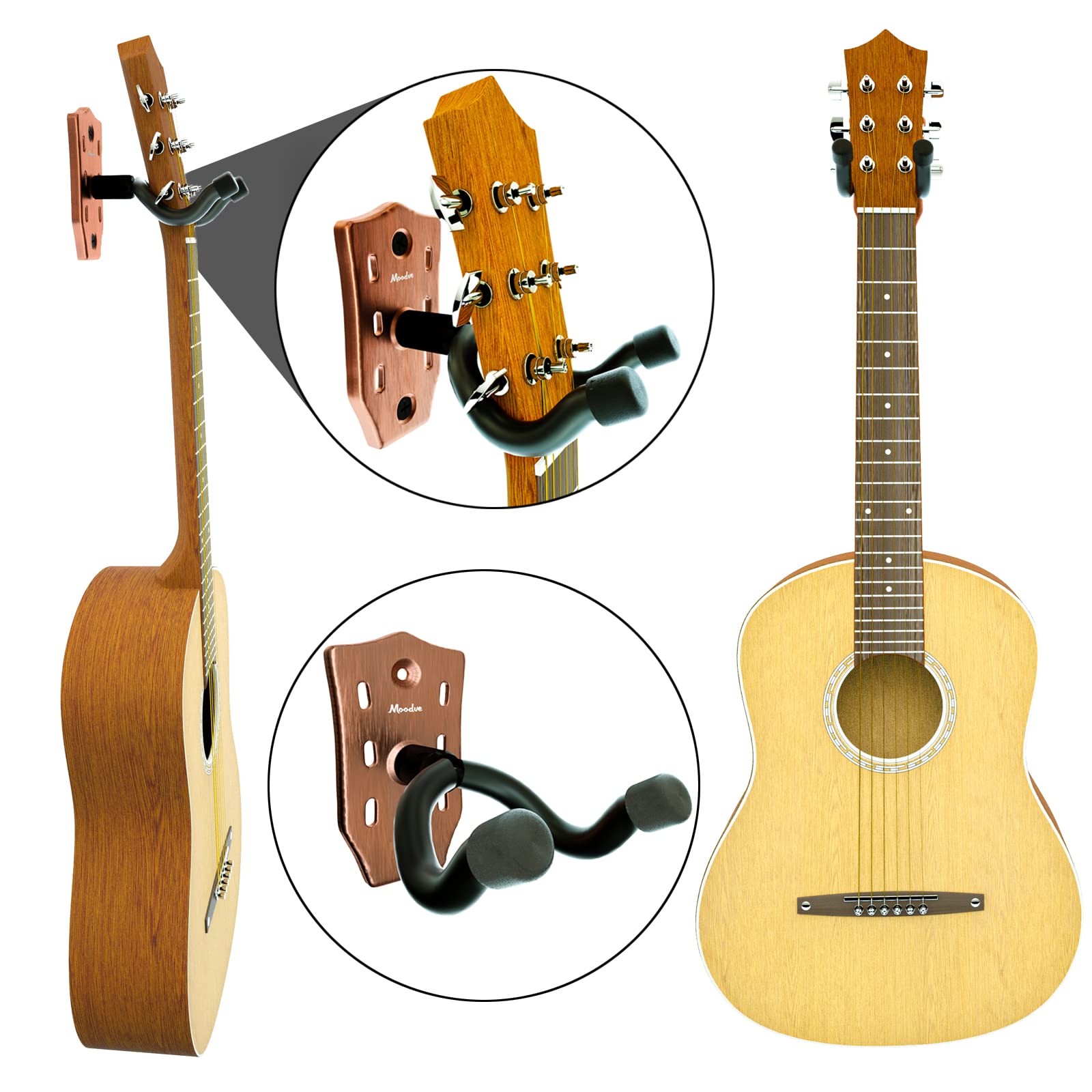 Guitar Wall Mount 2-Pack, Guitar Hanger Guitar Head Shaped, Sturdy Metal Guitar Holder for Wall, Guitar Wall Hanger Stand for Using Acoustic & Electric Guitar Ukulele Mandolin at Home and Studio (2)