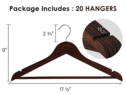 StorageWorks Wooden Coat Hanger, Wood Clothes Hangers 20 Pack, Walnut Color, Natural Wood Hangers for Coats, Shirts, Jackets, Pants, Suits
