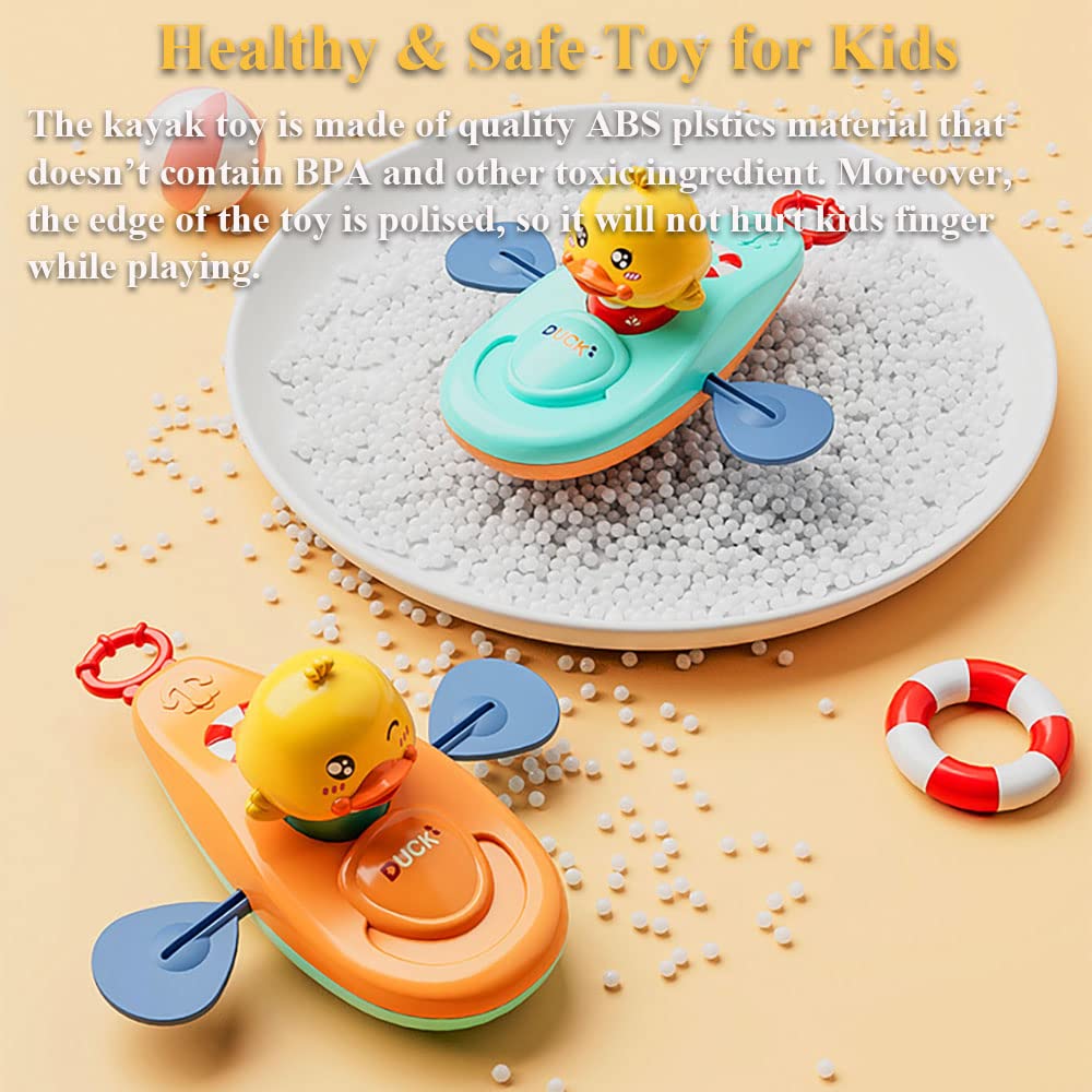 NEXTAKE Pull and Go Kayak Duck Bath Toy, Pull String Kayaking Duck Bathtub Toy Duck Tub Toy Wind-up Rowing Duckling Water Toy Duck Boat Toy for Boys and Girls (Orange)