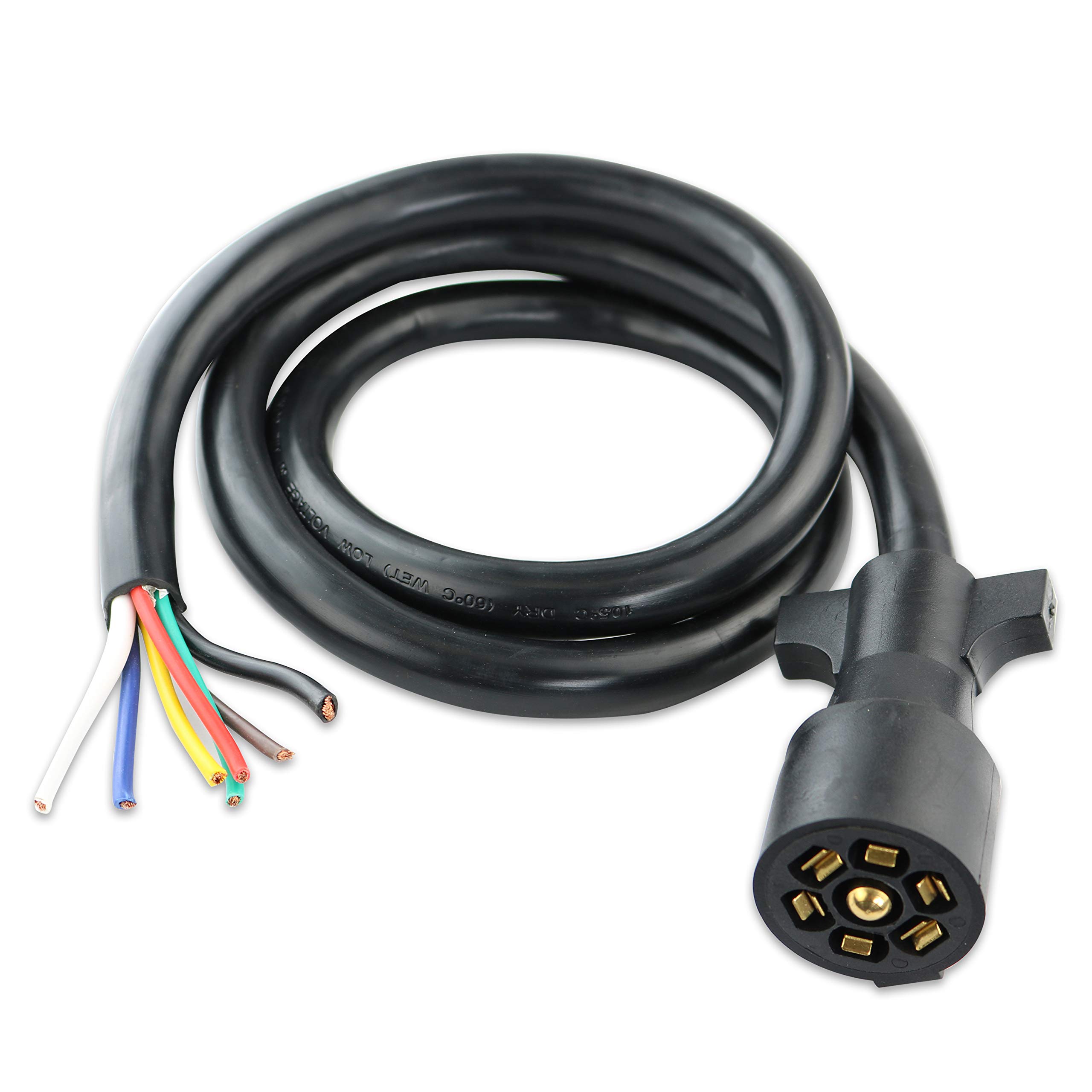 Leisure Cords Heavy Duty 7 Way Plug Inline Trailer Cord with Weatherproof Double Prongs Connector (4 Ft)