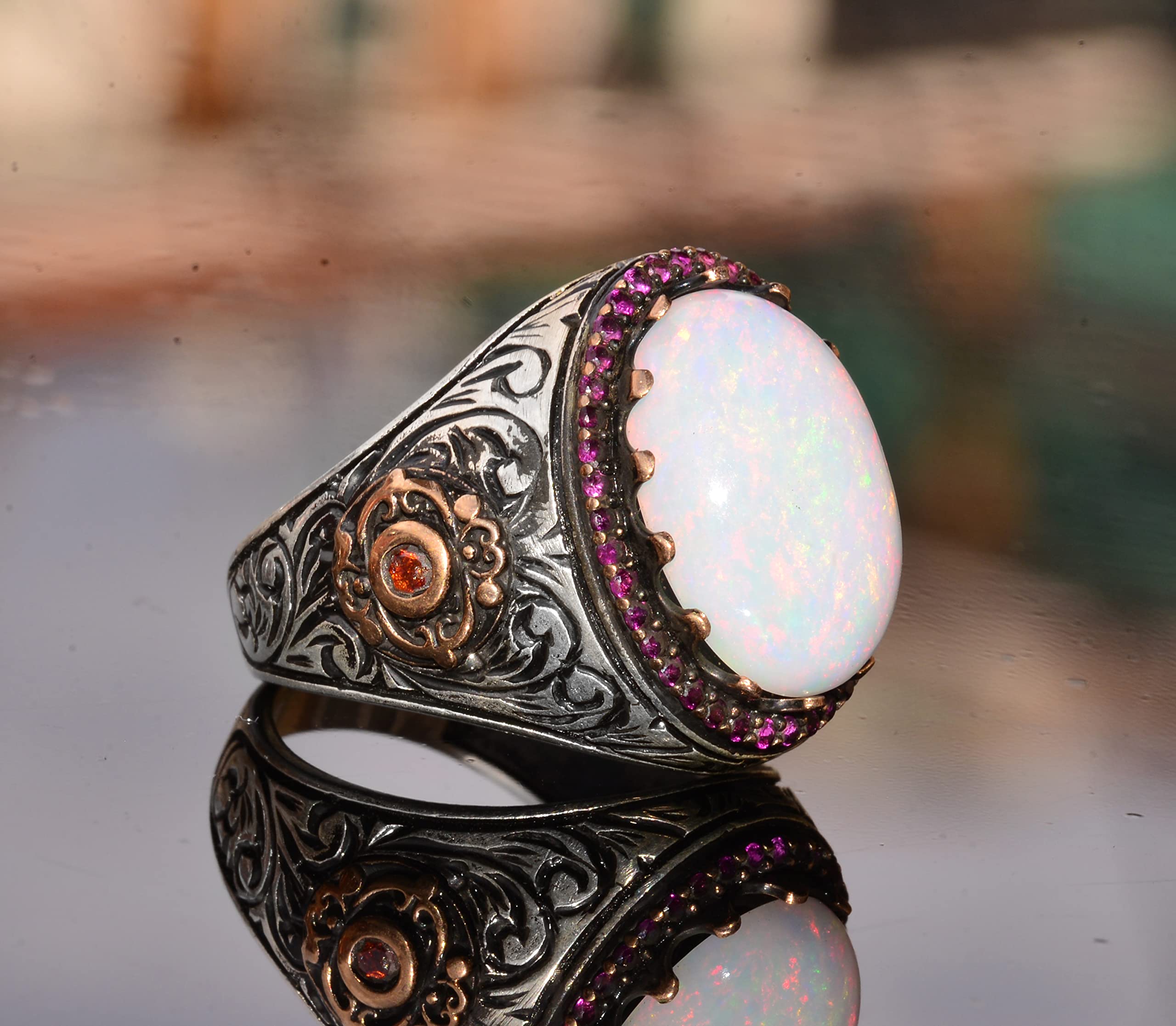 Genuine Natural Australia Opal Gemstone Ring, 7.55 Carat, King Ring, Sterling Silver Ring, Engagement Ring