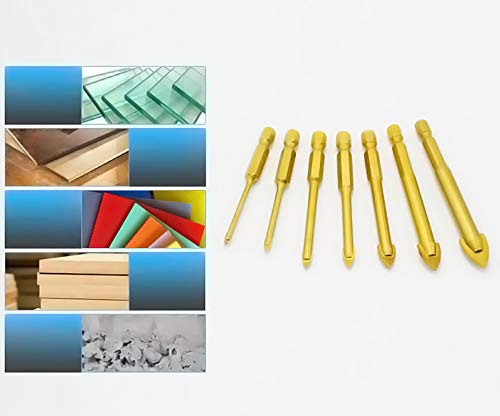 Meichoon Drill Bits Set Triangle Tile 3-12mm 7PCS, Tungsten Carbide Titanium Coated Ceramic Concrete Drilling Tool with Hex Shank for Glass Tile Ceramic Mirror Porcelain Marble DC04