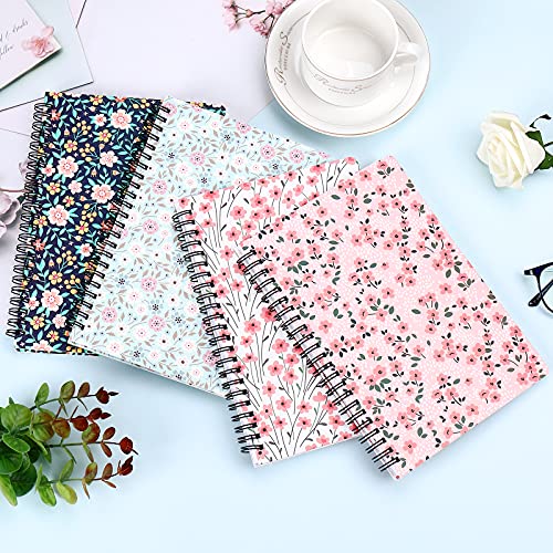 Spiral Notebooks 6 × 8 Inch, 4 Pack College Rule Journals for Scool Supplies Women Girls, Hardcover Floral Notebooks Bulk Lined, Inner Pocket, 320 Sheets/640 Pages, A5 Size