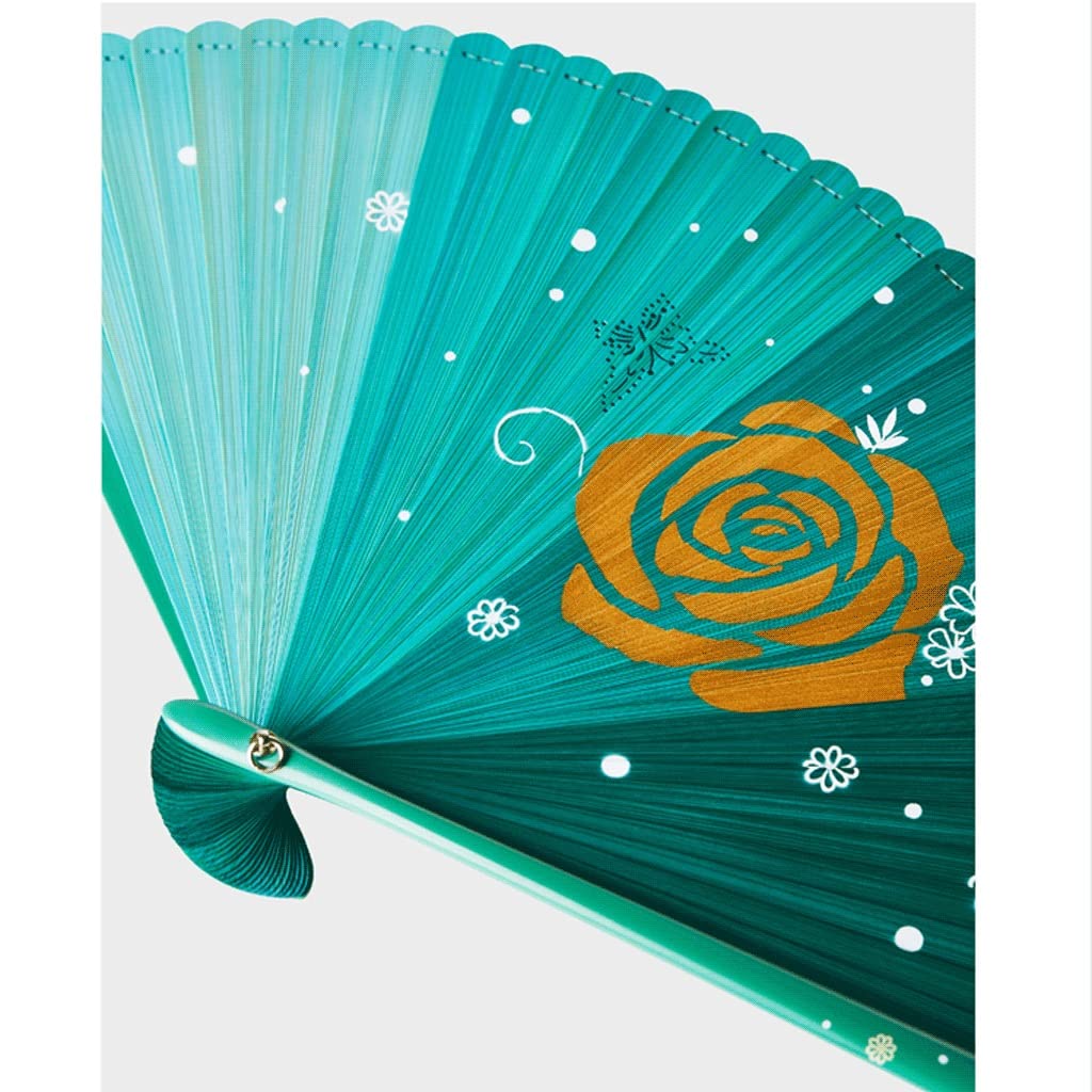 Folding Fans Women Hand Held Folding Fans Chinese/Japanese Style Butterflies Engraved Pattern Folding Hand Fan for Festivals Wedding Hand Fans (Green)