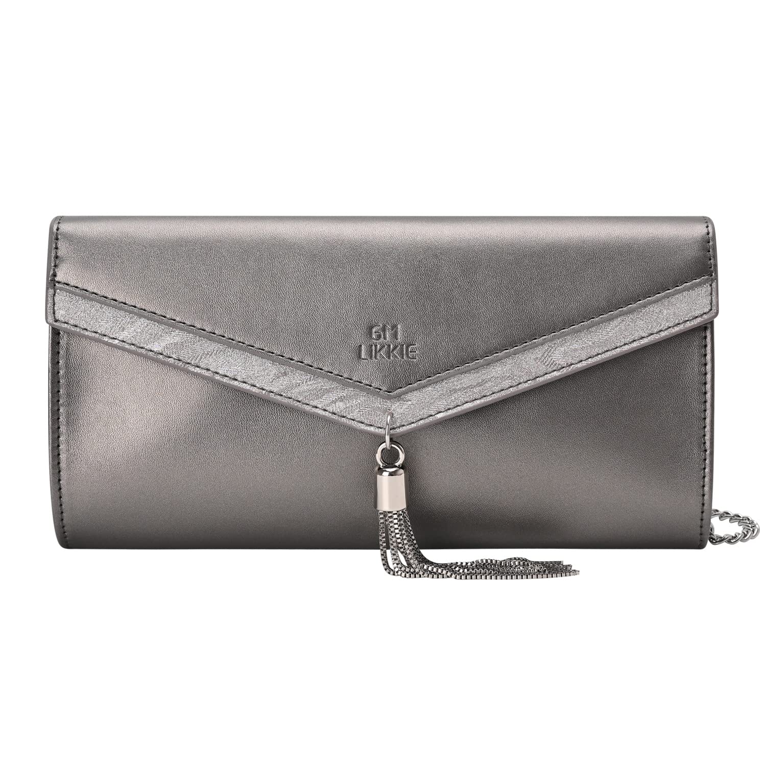 GM LIKKIE Clutch Purse for Women, Envelope Evening Clutch Handbag, Crossbody Foldover PU Leather Shoulder Bag (Black)
