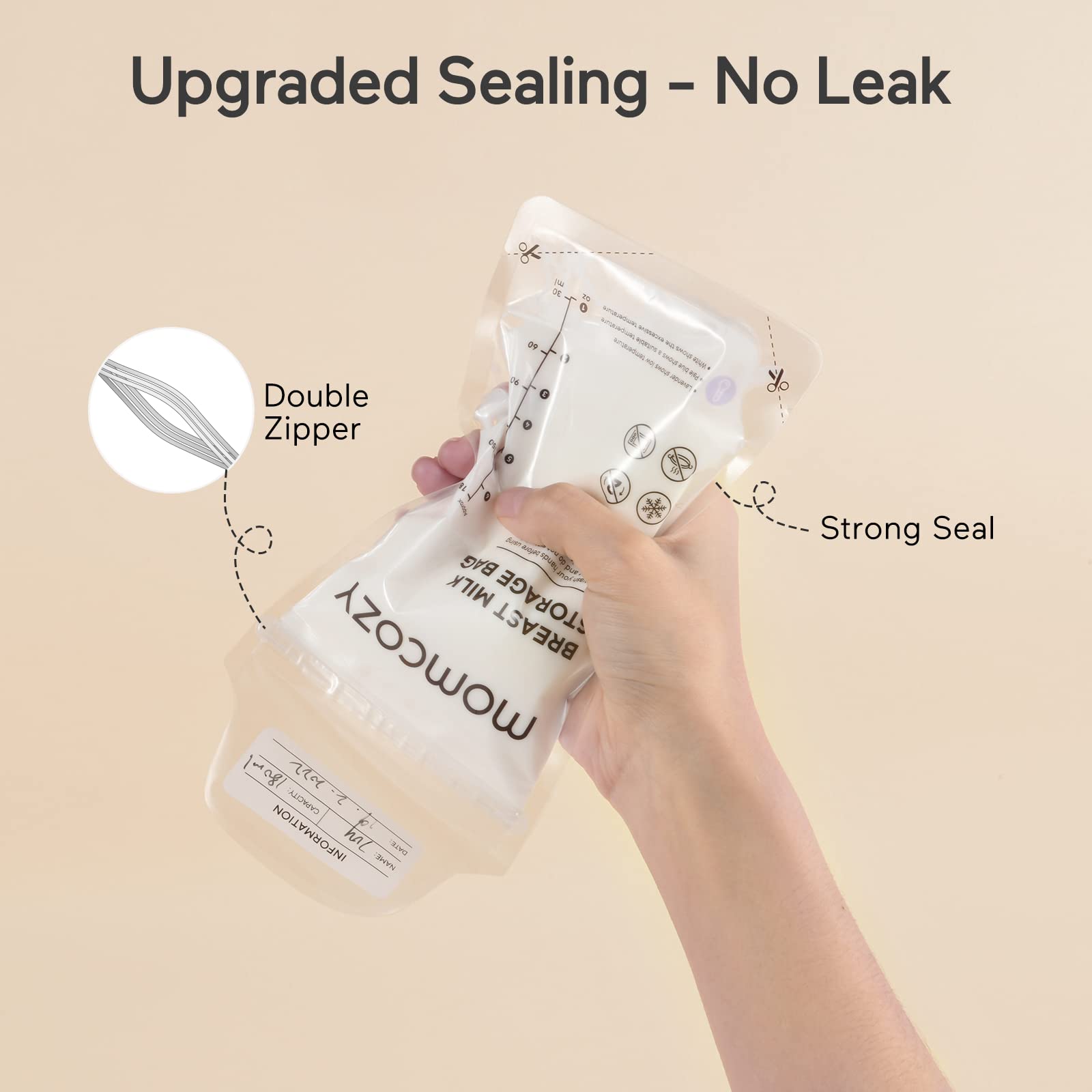 Momcozy Breastmilk Storing Bags with Temp-Sensing 120pcs & Double Wearable Breast Pump, 24mm Pink