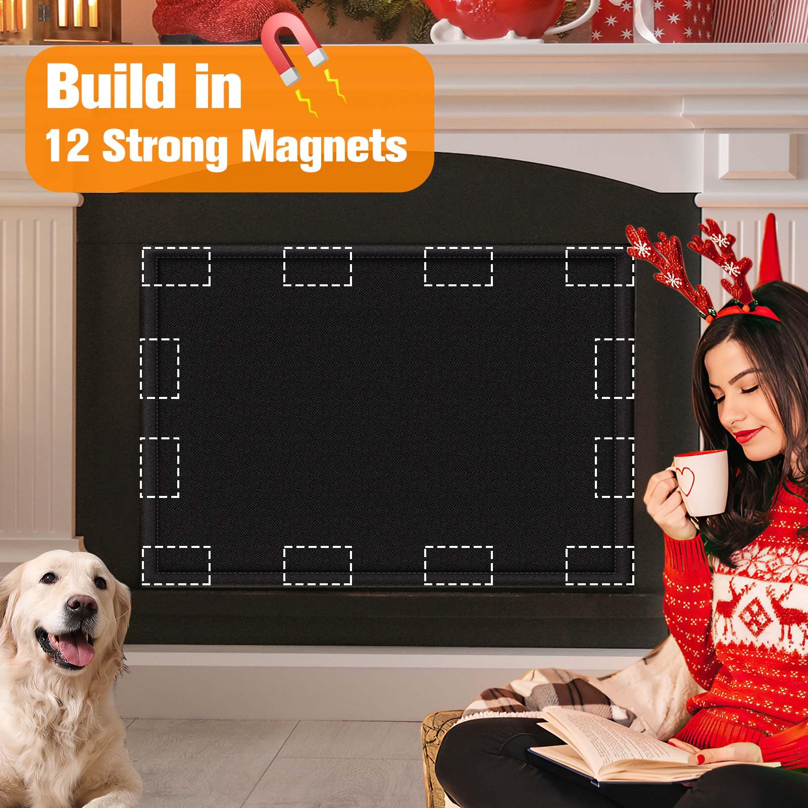 Magnetic Fireplace Cover, Fireplace Blocker Blanket Stops Overnight Heat Loss, Adjustable Fireplace Draft Stopper Save Energy, Fireplace Insulation Black 33" W x 29" H