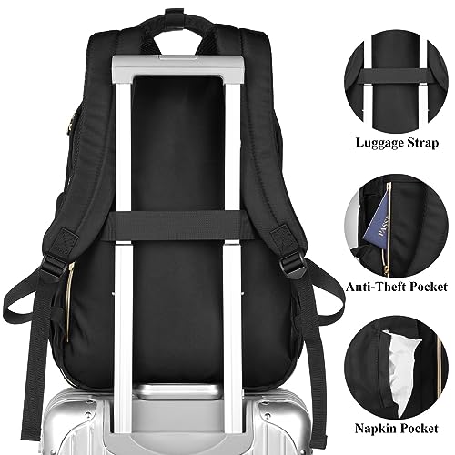YAMTION Black Backpack for Women and Teen Girls,School Backpack TSA Laptop Bookbag with USB for College University Business Work Travel