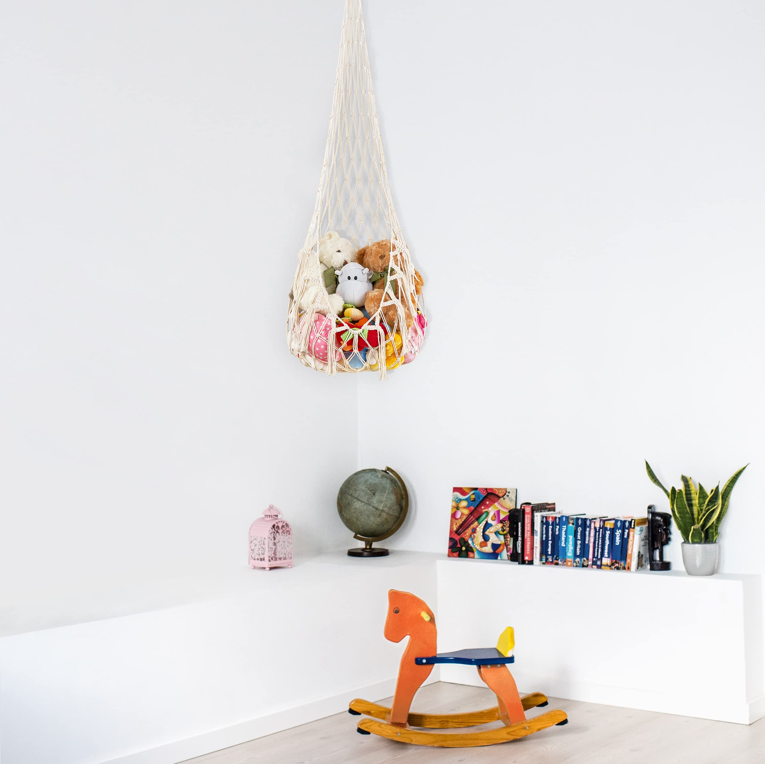 Mkono Stuffed Animal Net or Hammock Macrame One-Hook Hanging Toy Storage Holder for Stuffed Animals Boho Decor Plushies Display Organizer Wall and Ceiling Hanging Net for Nursery Kid Room Playroom