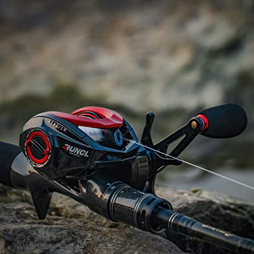RUNCL Heroism Fishing Baitcasting Reels, 17.64LB Carbon Fiber Baitcasters, 7.3:1 Gear Ratio, 12 Levels Magnet Brake System, 7+1 BB, New Compact Design High-tech Innovation with Fish Bite Alarm System