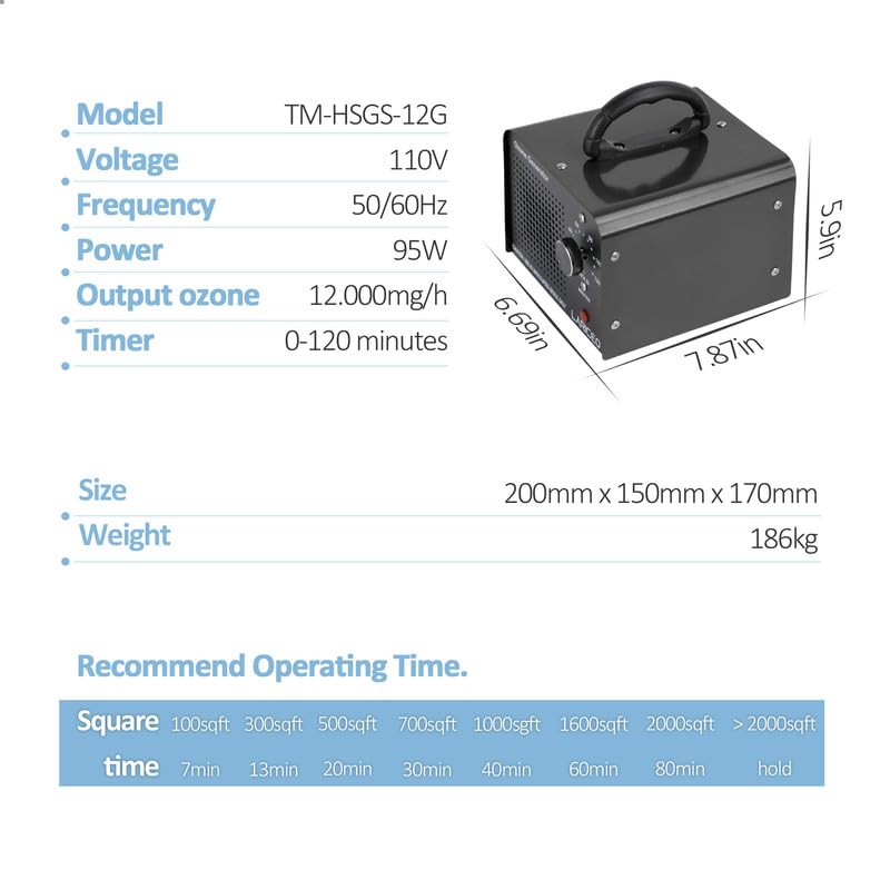 LARICEO 12000mg/h High Capacity Ozone Generator, Commercial Ozone Machine Odor Removal, Home Ozone Generator for Car, Smoke, Home, Pet, etc (Black)