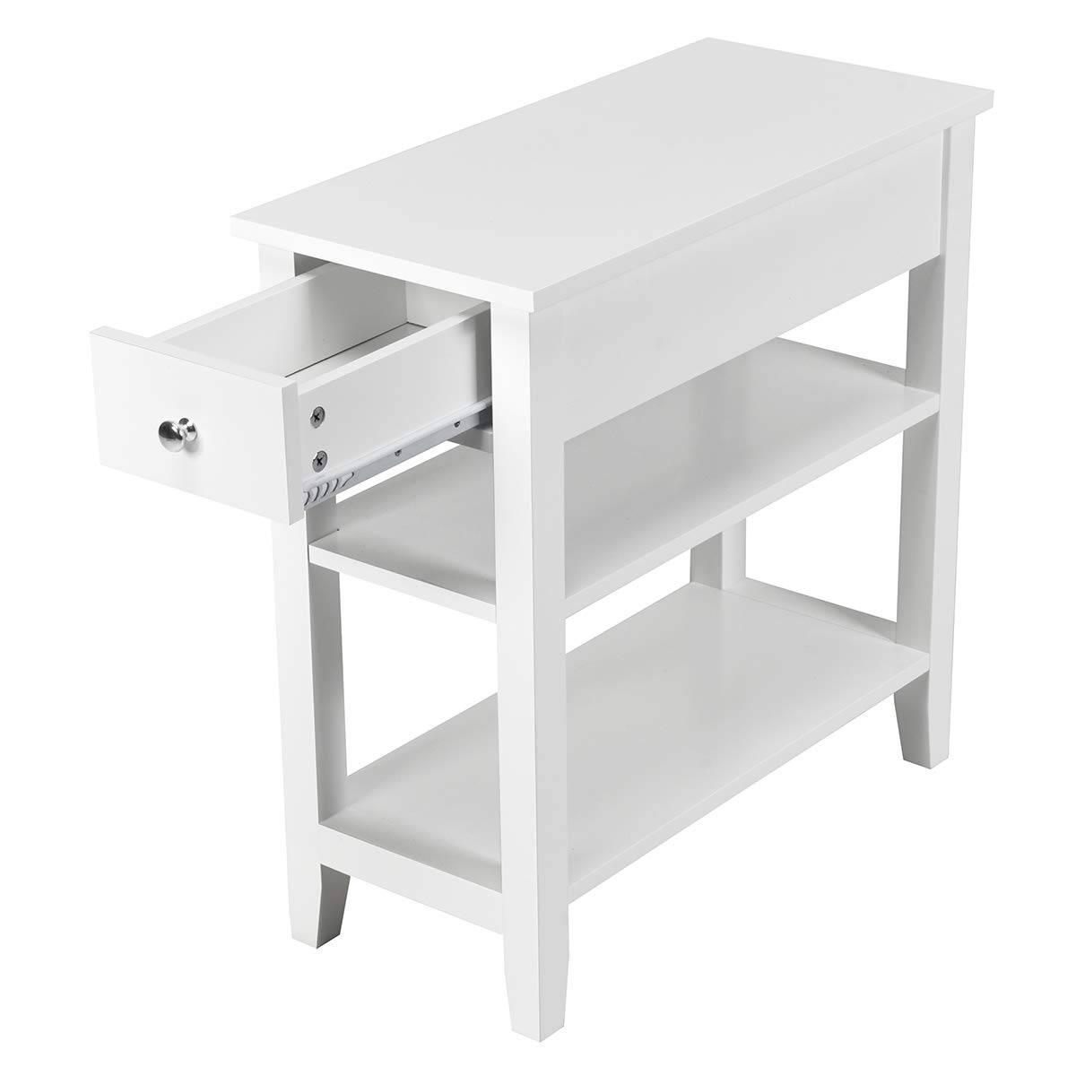 Giantex Narrow End Table, Small Side Table with Drawer and Shelf, Wood Accent Sofa Table, Skinny Nightstand for Small Space Living Room Bedroom (1, White)