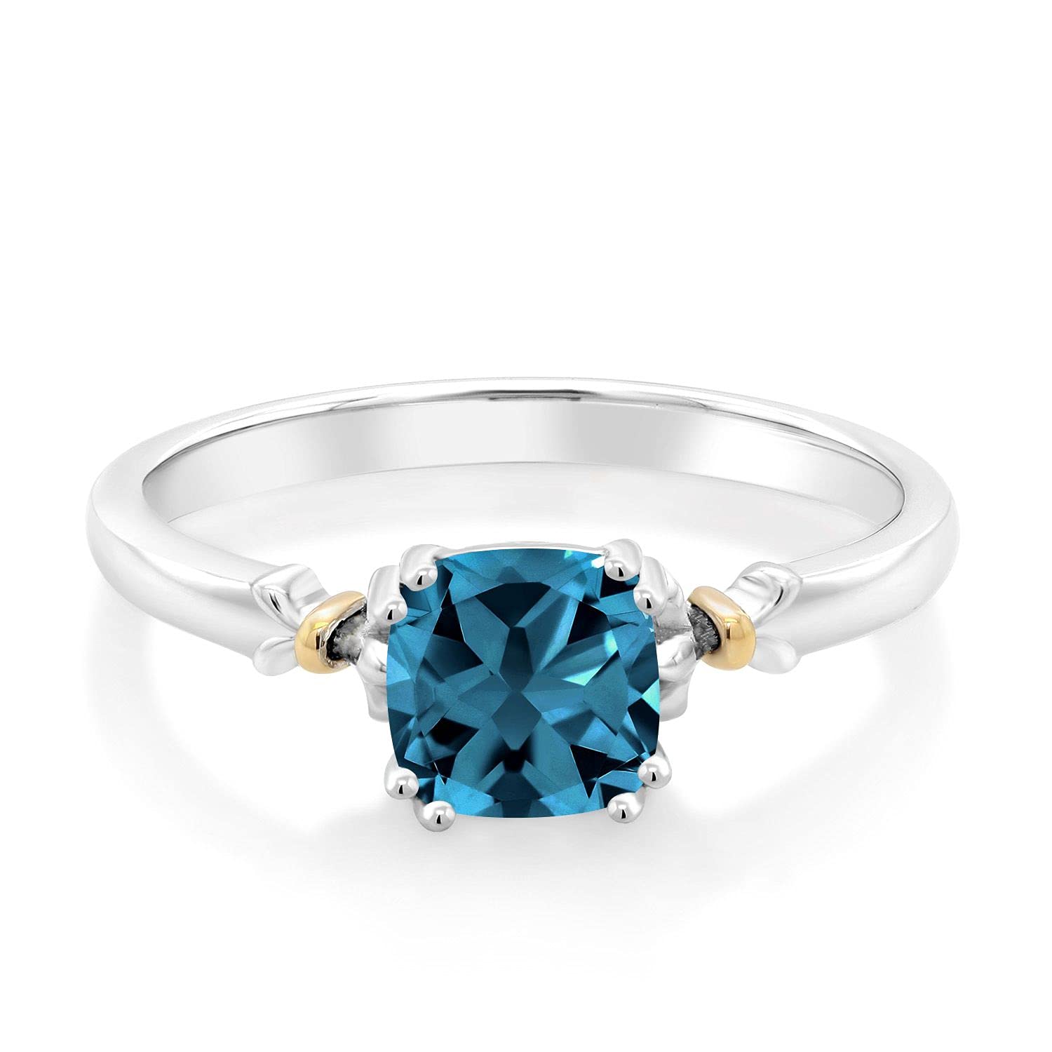 Gem Stone King 925 Sterling Silver and 10K Yellow Gold 6MM Cushion Cut Gemstone Birthstone Engagement Ring | Wedding Anniversary Promise Ring For Women | Available In Size 5, 6, 7, 8, 9