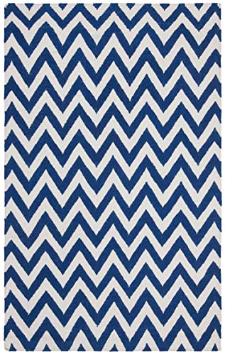 SAFAVIEH Dhurries Collection 5' x 8' Dark Blue/Ivory DHU557K Handmade Flatweave Premium Wool Area Rug