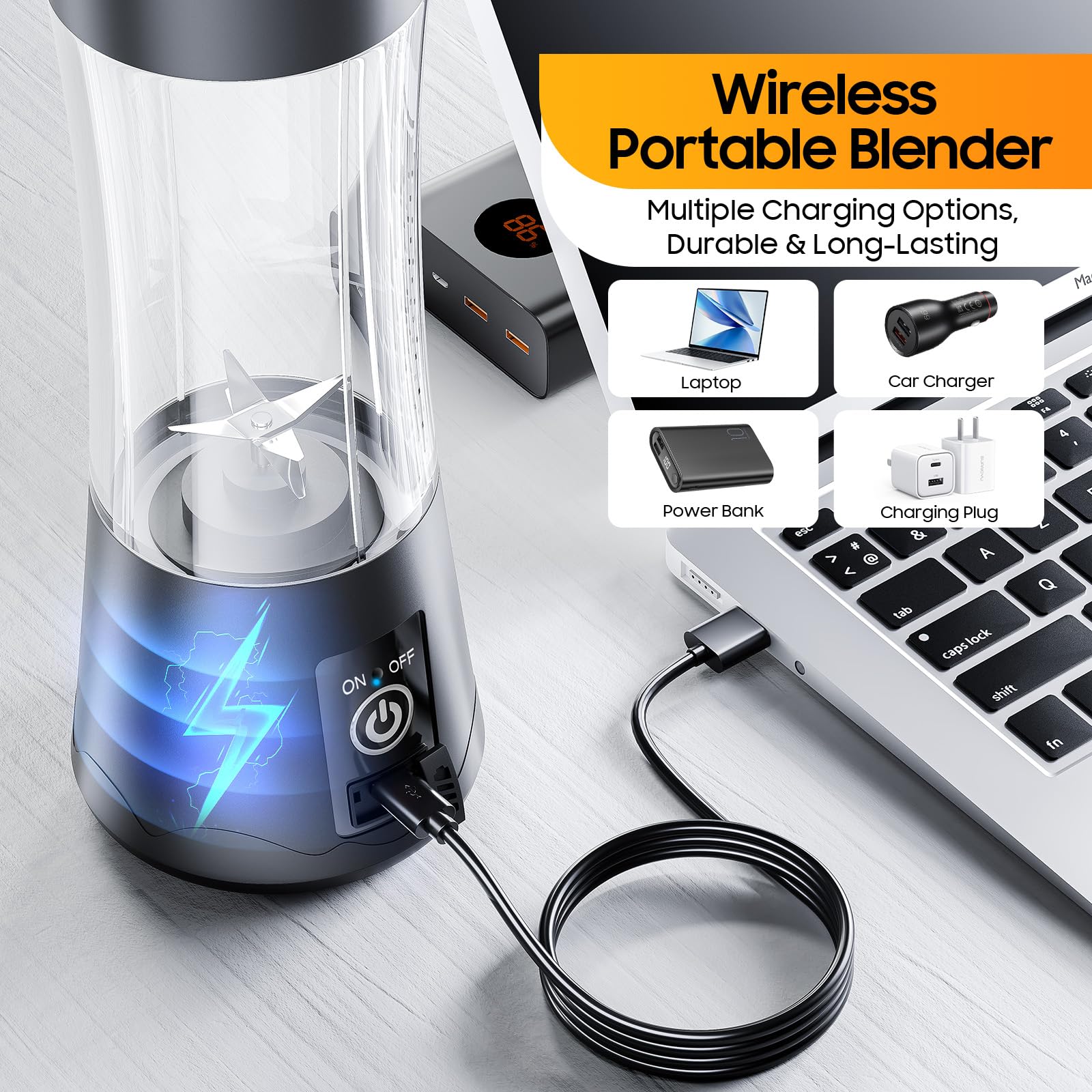 Portable Blender Personal Size Blender - Blender for Shakes and Smoothies, Mini Blender with 380Ml Travel Cup, Suit for Kitchen, Travel, Gym