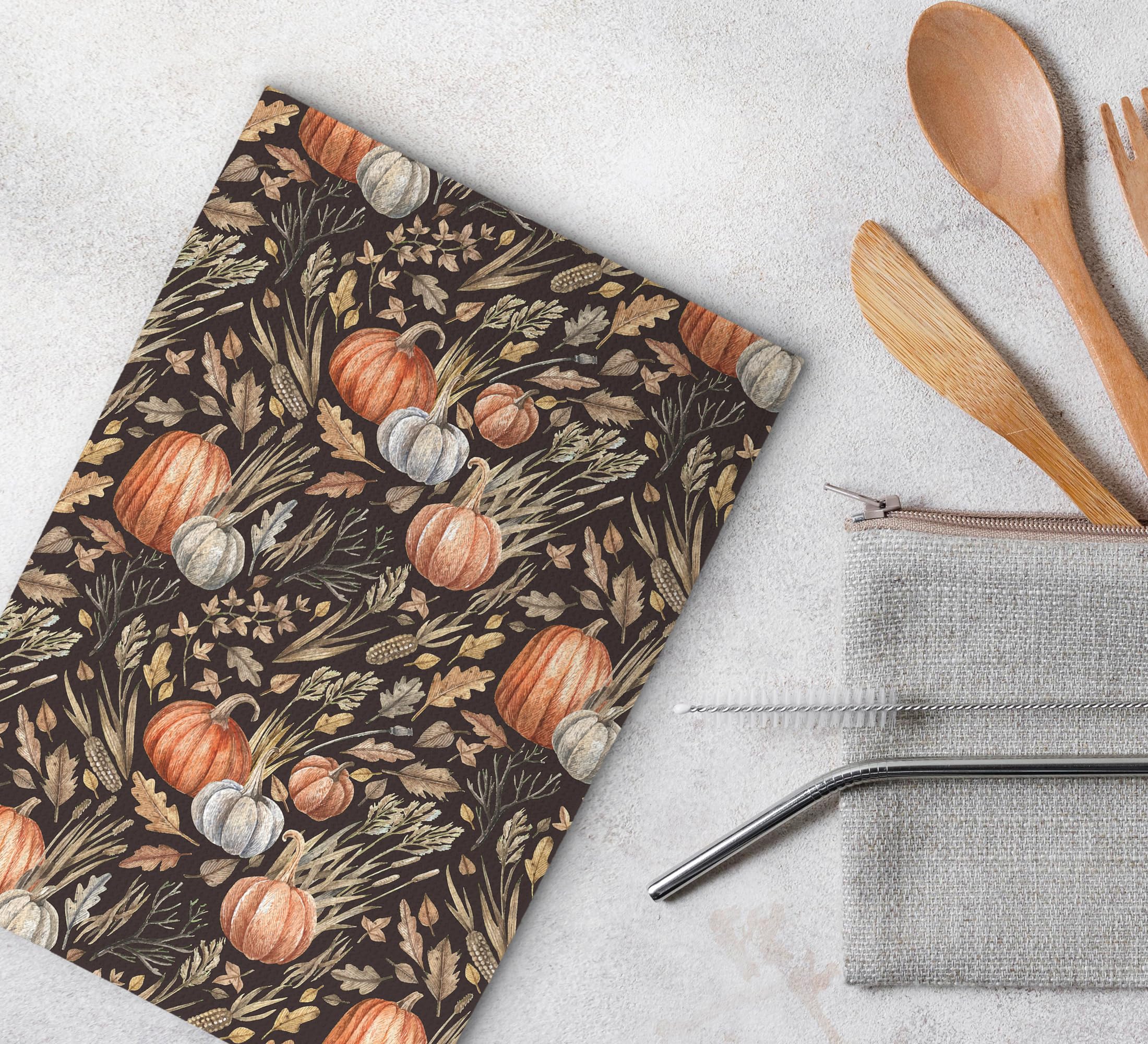 Dwept Fall Kitchen Towels, Fall Hand Towels, Vintage Autumn Fall Pumpkins Maple Leaf Hand Towels, Seasonal Botanical Autumn Leaves Tea Towels for Kitchen, Fall Thanksgiving Gifts