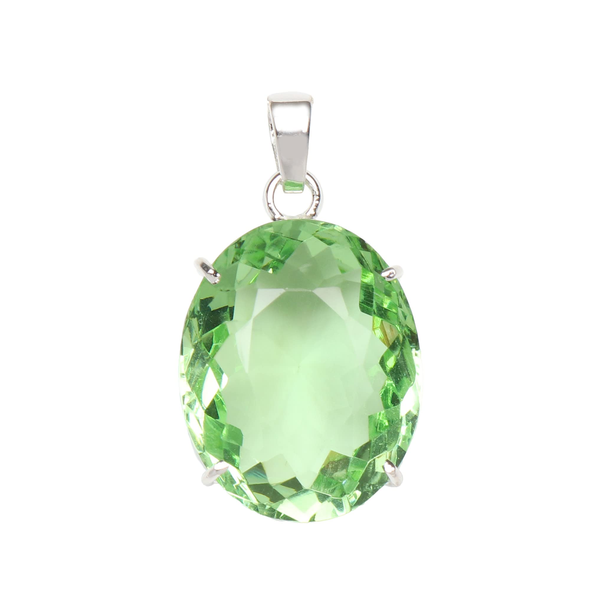 GEMHUB 100.00 Ct. Light Green Amethyst Oval Cut Sterling Silver Gemstone Pendant, Healing Pendant, Mothers Day Special