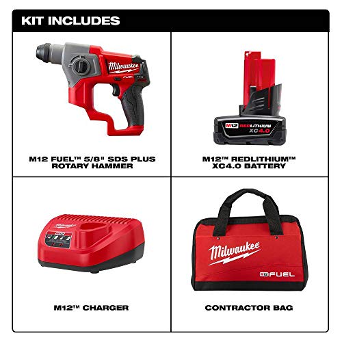 MILWAUKEE M12 FUEL 2416-21XC 12-Volt Cordless Lithium-Ion 4.0Ah 5/8 in. Brushless SDS-Plus Rotary Hammer Kit