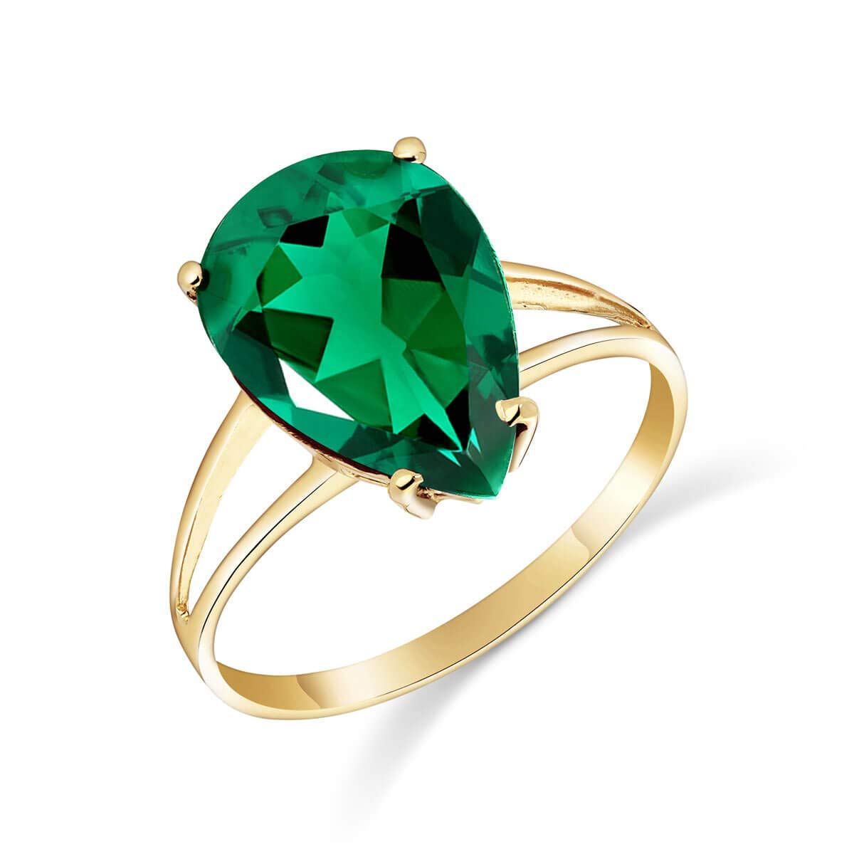 Galaxy Gold GG 3 Carats 14K Solid Yellow Gold Brilliant Pear Cut Emerald Solitaire Ring with Genuine Vibrant Emerald Anniversary Engagement Promise for Her Him Unisex (10.5)