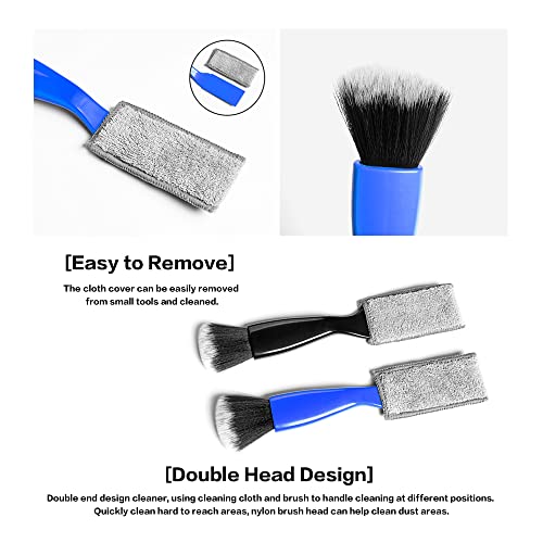 Rsept Soft Car Detailing Brush,Double Head Brush for Car Clean,Car Detailing Brushes Exterior,Double Ended Portable Cleaning Brush Mini Hand Held Magic Brush Duster for House, Car, Office (Black)
