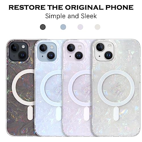 YINLAI Case for iPhone 14 / iPhone 13 [Compatible with MagSafe] Magnetic Slim Glitter Bling Sparkly Pearl Mother-of-Pearl Seashell Women Girly Soft Shockproof Protective Phone Cover 6.1 Inch, White