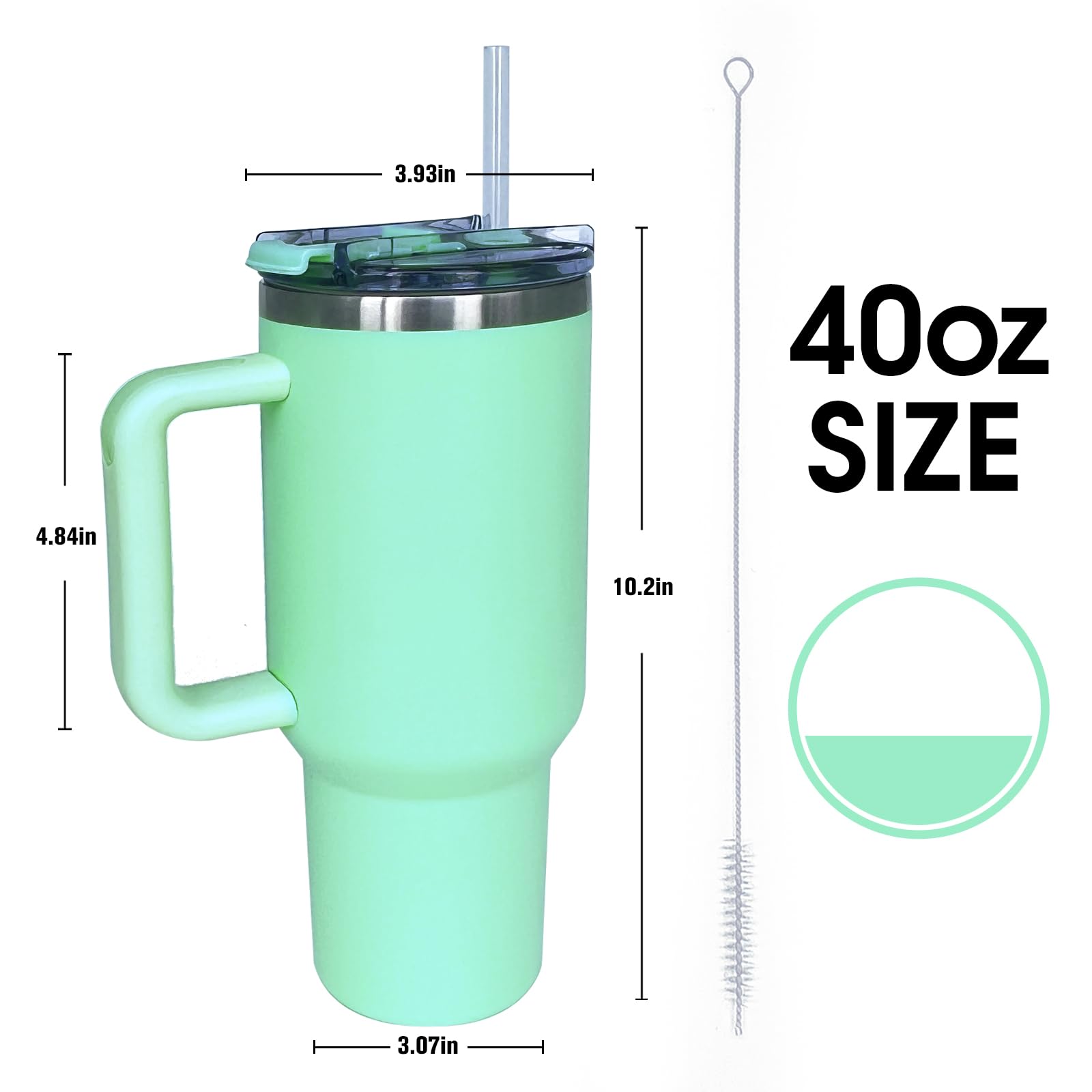 LXSJIUJIU 40 oz Tumbler with Handle and Straw Lid,Insulated Reusable Stainless Steel Water Bottle ,Cupholder Friendly Double Wall Vacuum Sealed Cup (Fluorescent Green