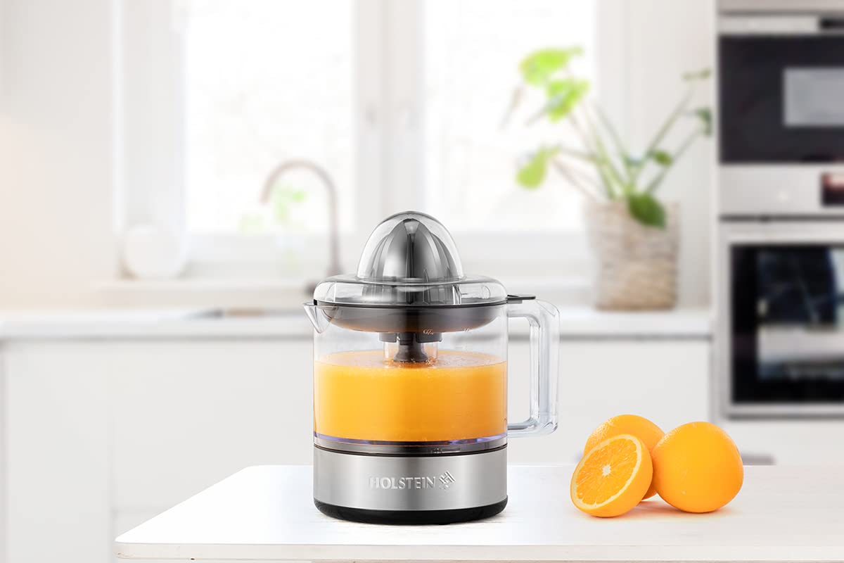 Holstein Housewares 27-oz Electric Citrus Juicer, Black/Stainless Steel - Ideal for Freshly Squeezed Orange, Lemon, Grapefruit Juices for Breakfast or Drinks