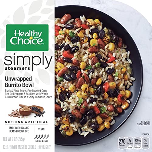 Healthy Choice Simply Organic Vegan Frozen Unwrapped Burrito Bowl - Fire Roasted Corn - Red Bell Peppers - Ready Set Gourmet Donate a Meal Program - 8 Pack (9.25oz Each)