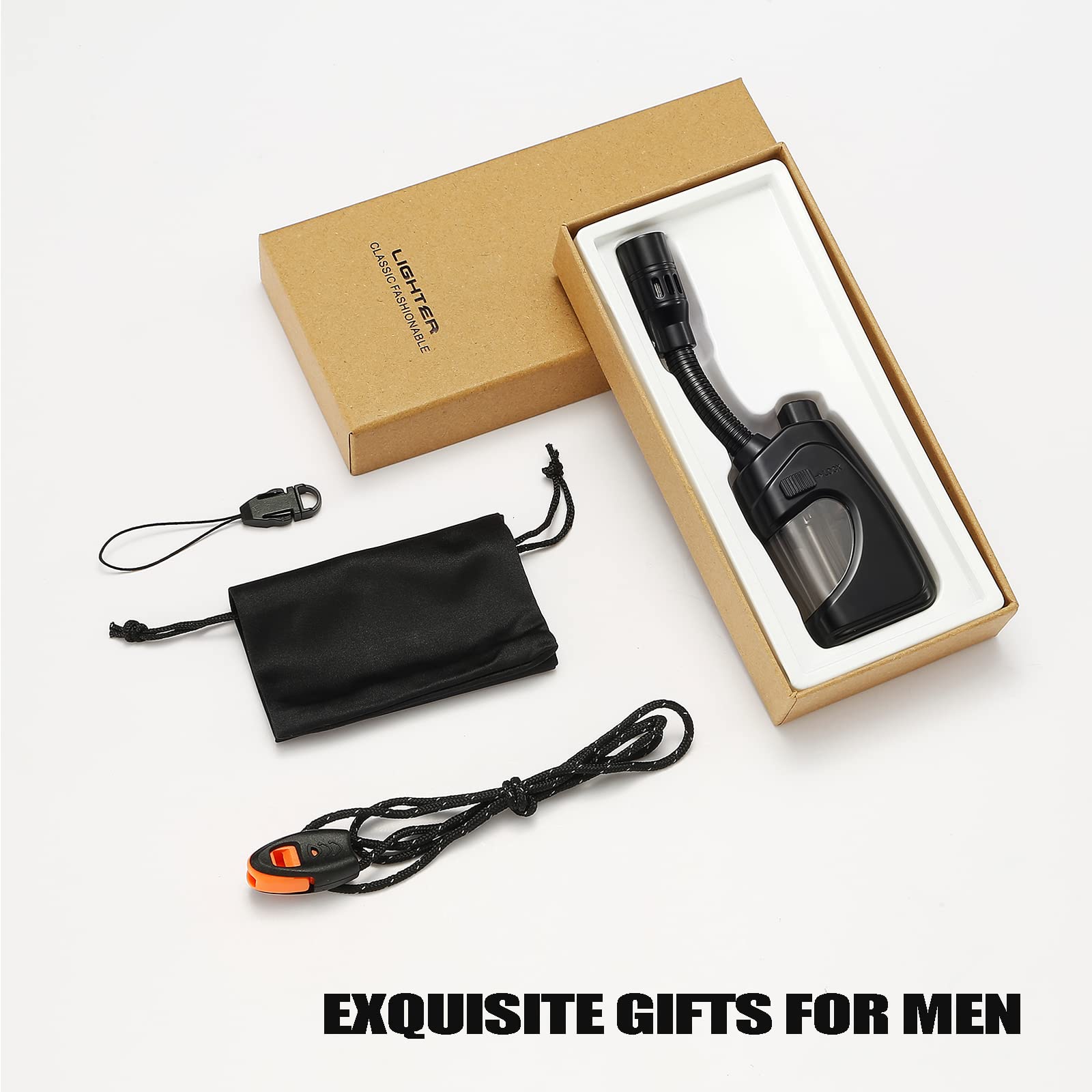 Futlidys Flexible Tube Torch Lighter with Flame Locking Function, Butane Lighter with Transparent Large Fuel Tank, Windproof Camping Lighter. Black(Sold without Gas)