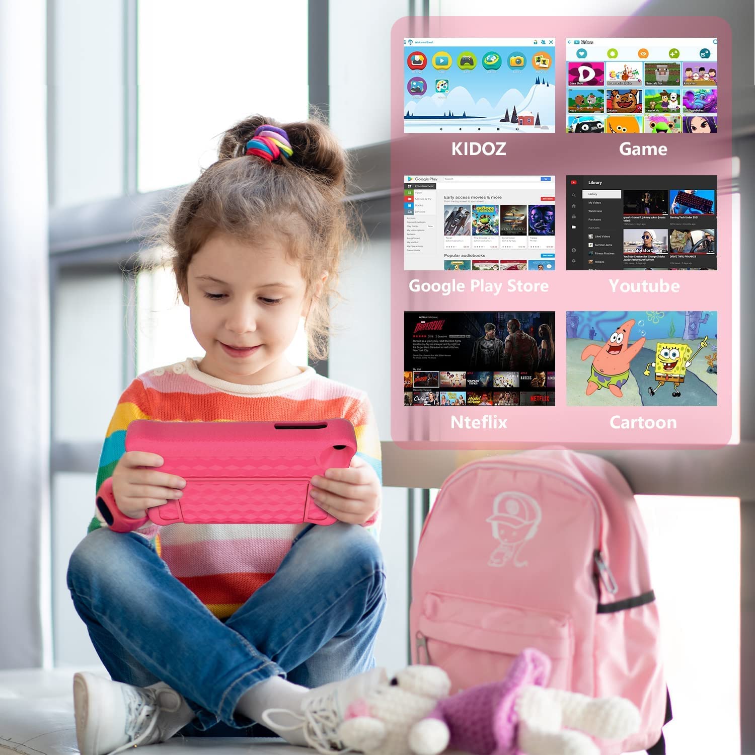 HiGrace Kids Tablet 8 inch, Android 10 Tablets for Kids with Kidoz Installed, HD1280*800, 2GB+32GB ROM, 4000mAh Battery, WiFi, Bluetooth, Kids Edition Tablet with Protective Case - Pink